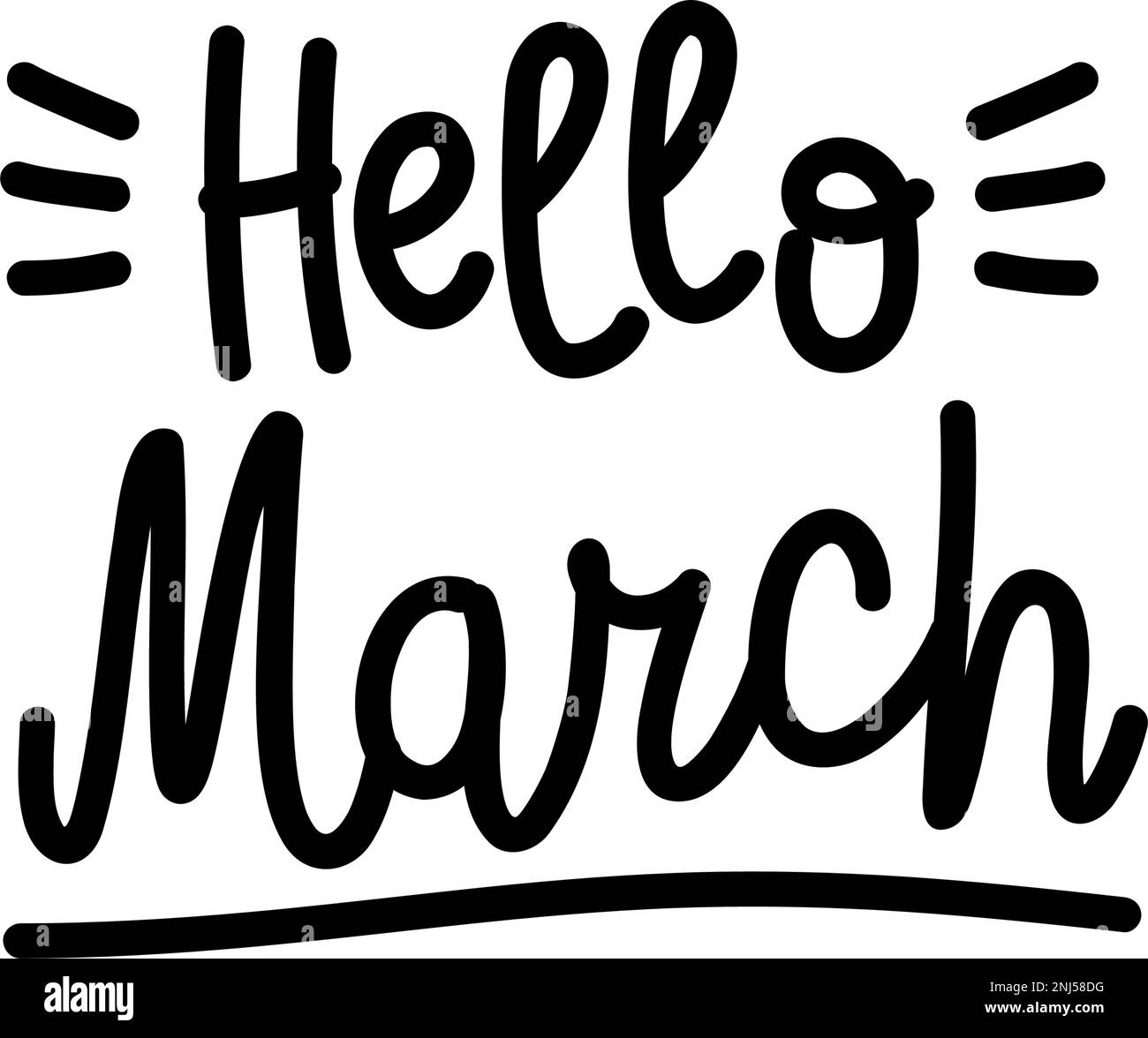 Hand drawn lettering Hello March isolated on white background, vector ...
