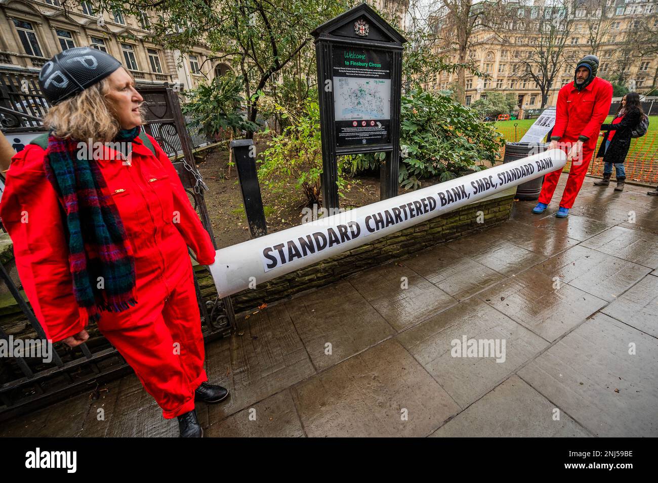London, UK. 22nd Feb, 2023. The protesters visit three banks in the ...