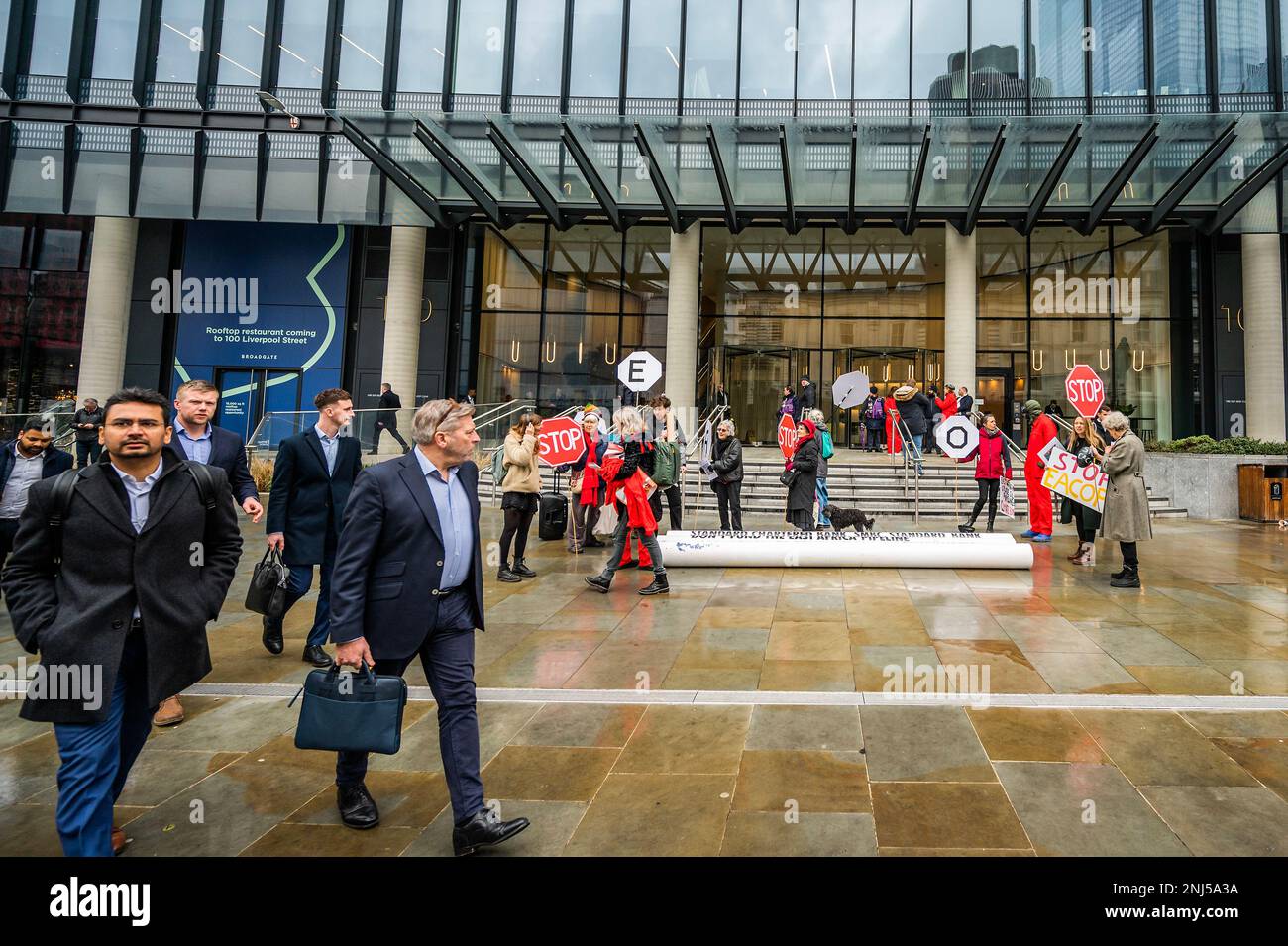 London, UK. 22nd Feb, 2023. The protesters visit three banks in the ...