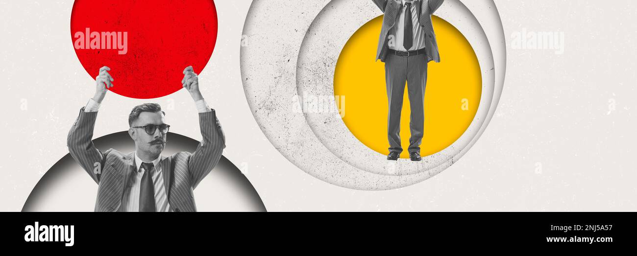 Contemporary art collage. Conceptual design. Innovations. Businessman ...