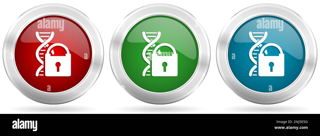 Dna code information security vector icon set. Red, blue and green ...