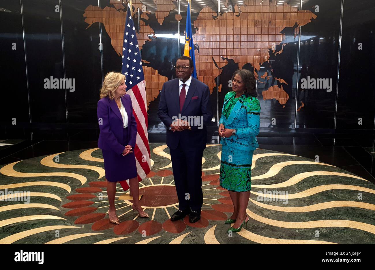 U.S. First Lady Jill Biden, left, with Namibian President Hage Geingob ...