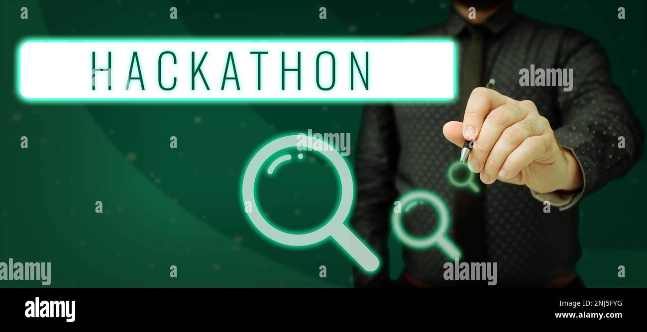 Hand writing sign Hackathon, Business concept event where large number ... Hand writing sign Hackathon, Business concept event where large number ...