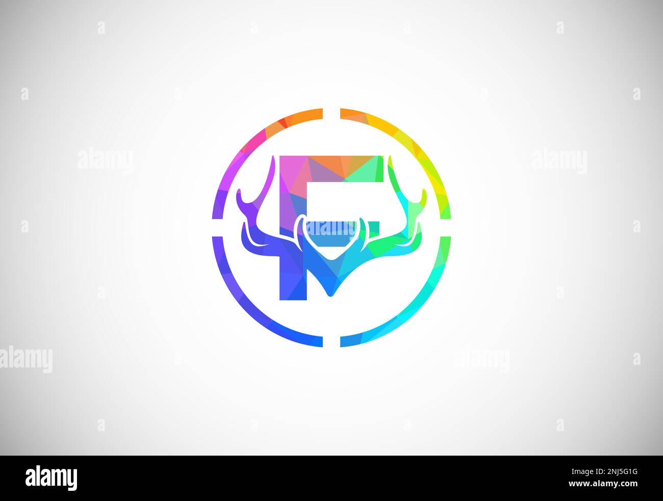 Letter F with deer antlers in target shape. polygonal style logo ...