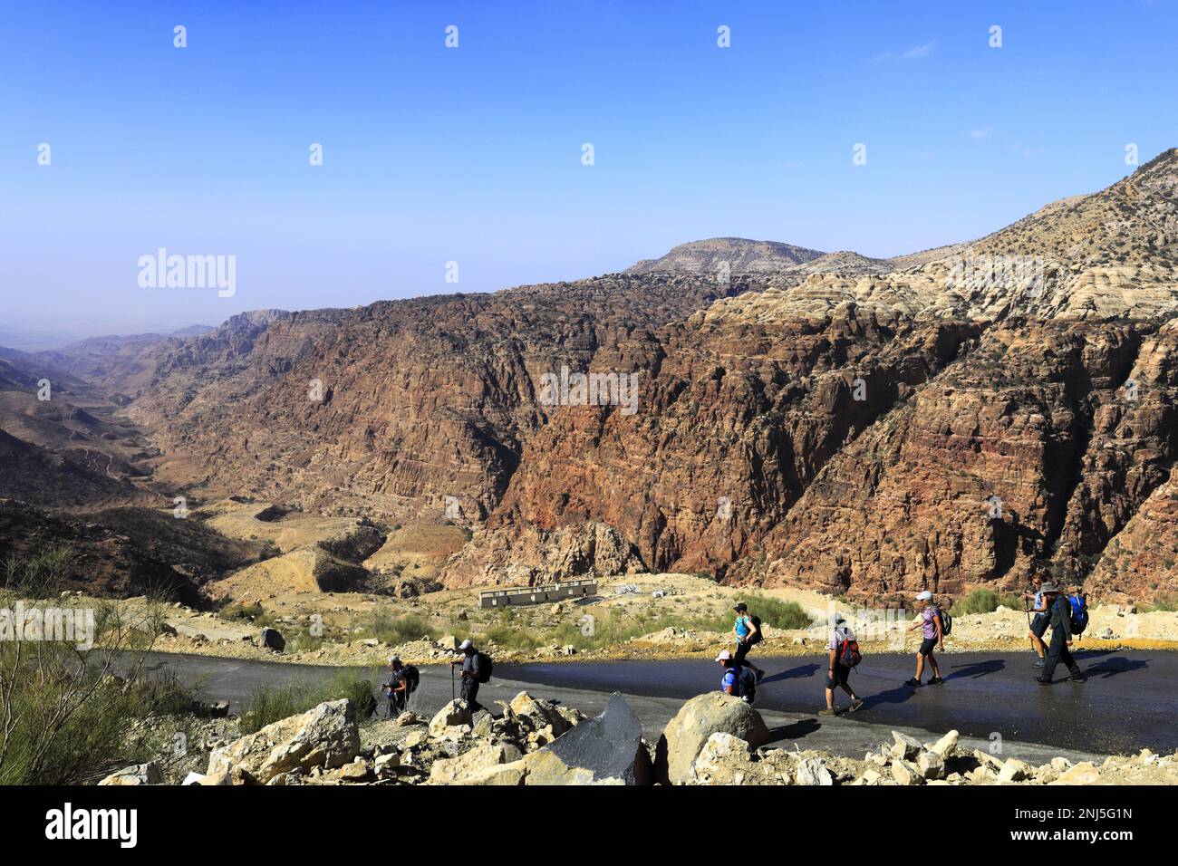 Walkers in the Dana Biosphere Reserve, Wadi Dana, south-central Jordan ...