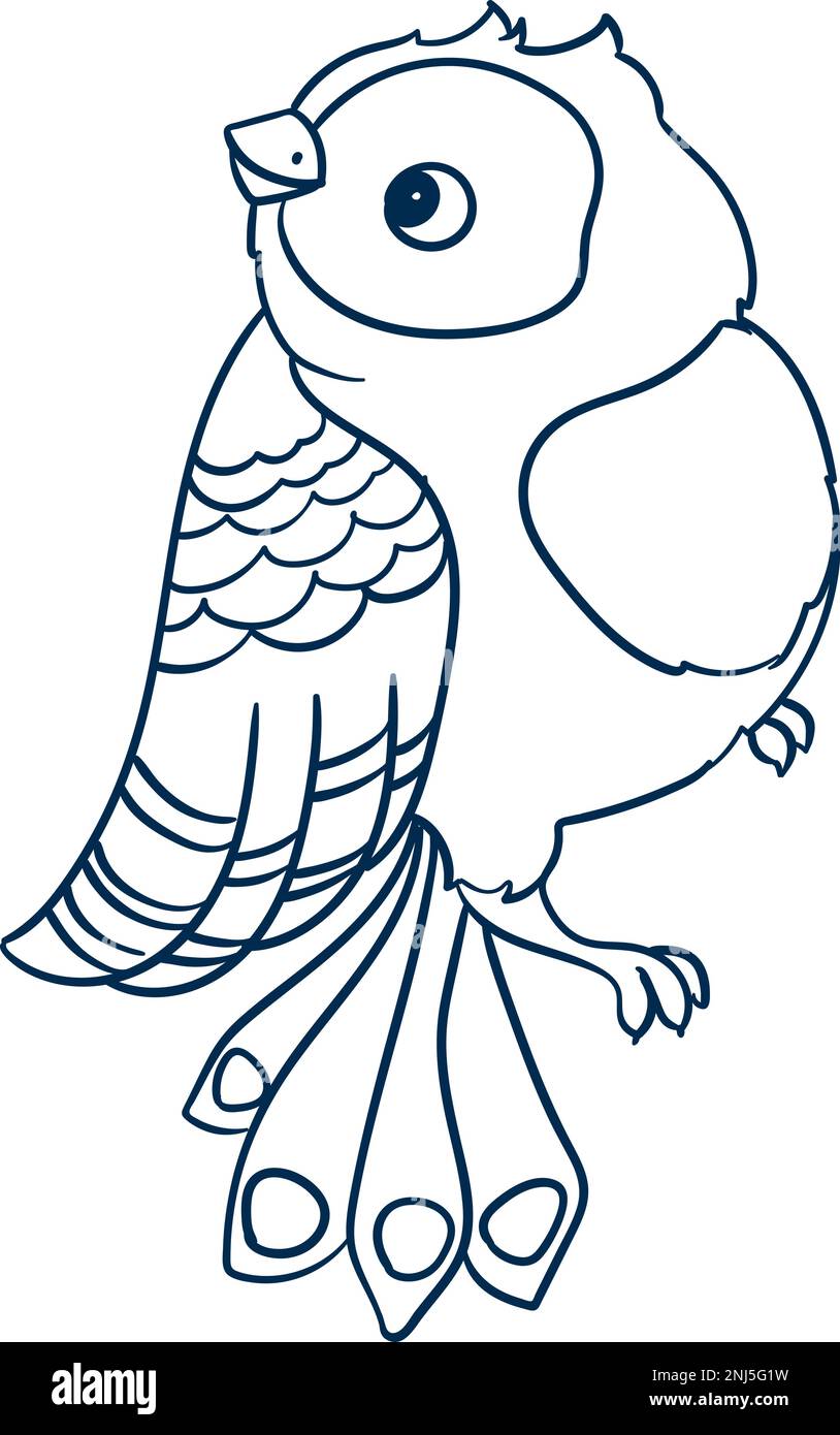 Little bird in cartoon style, hand drawing, Sketch doodle monochrome ...
