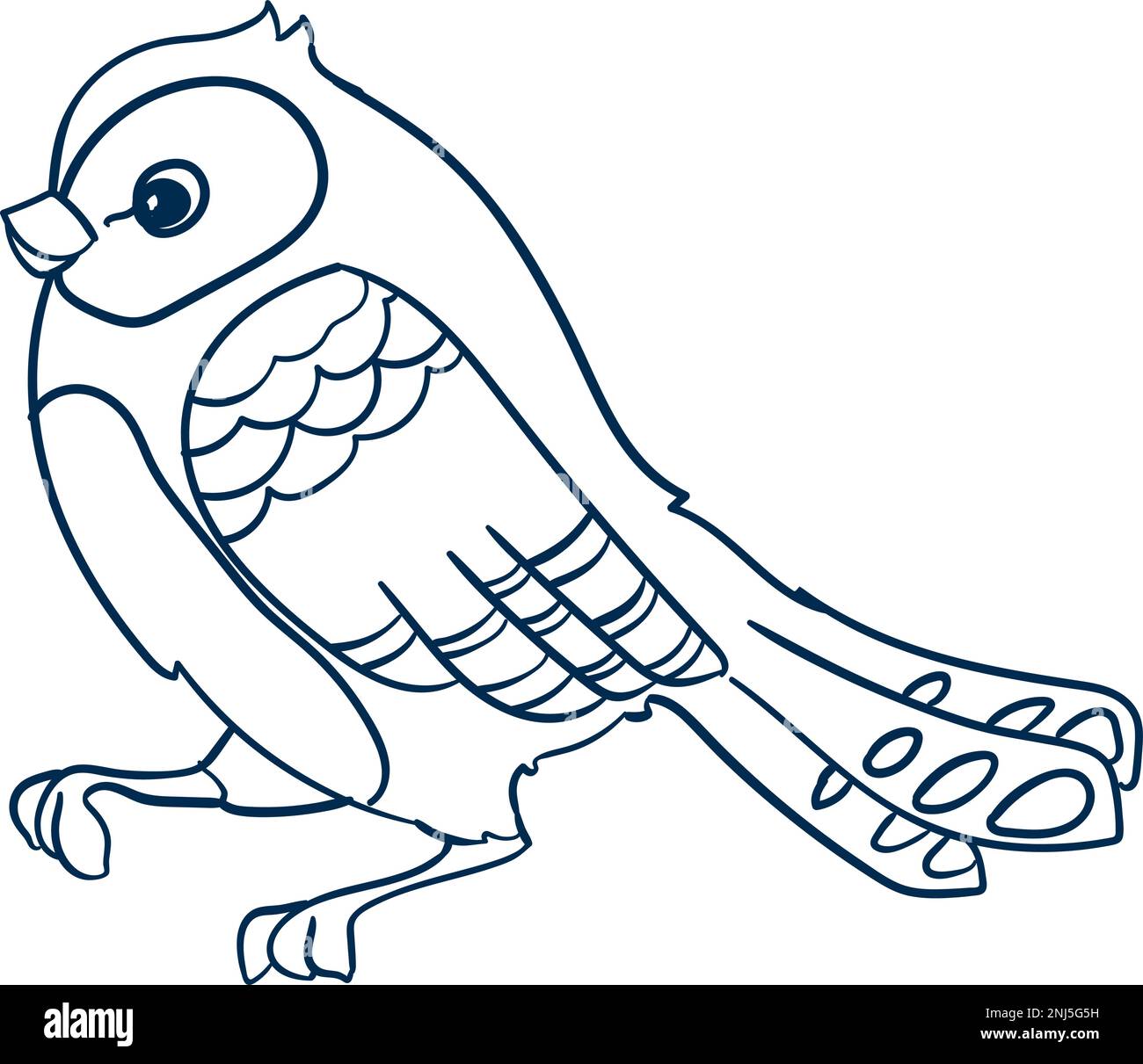 Little bird in cartoon style, hand drawing, Sketch doodle monochrome ...