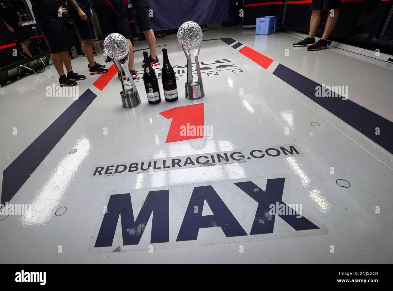 A photo shows victory trophies during Formula 1 Honda Japanese Grand ...