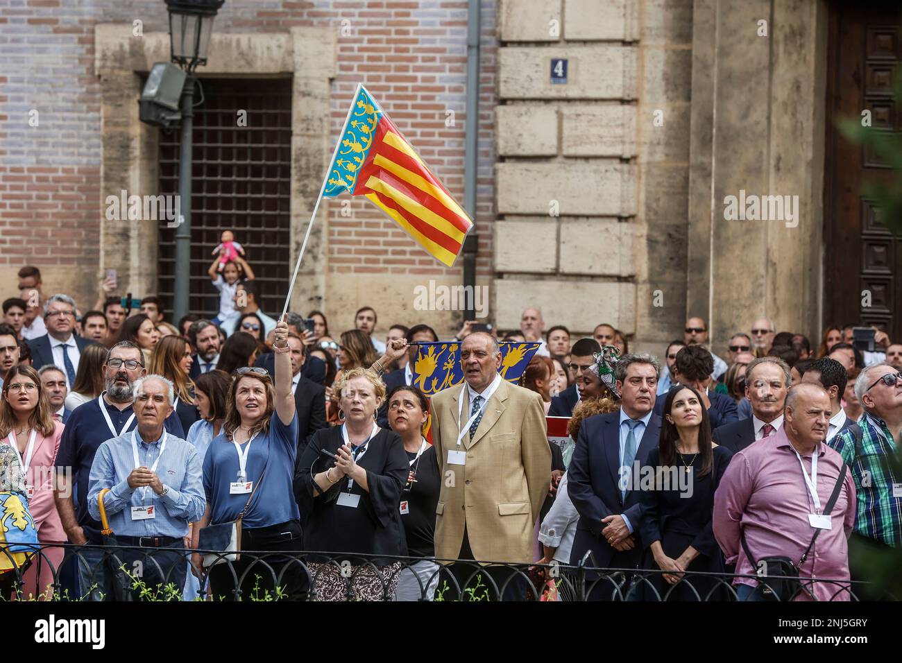 Several people celebrate a civic procession on the occasion of 9 d ...