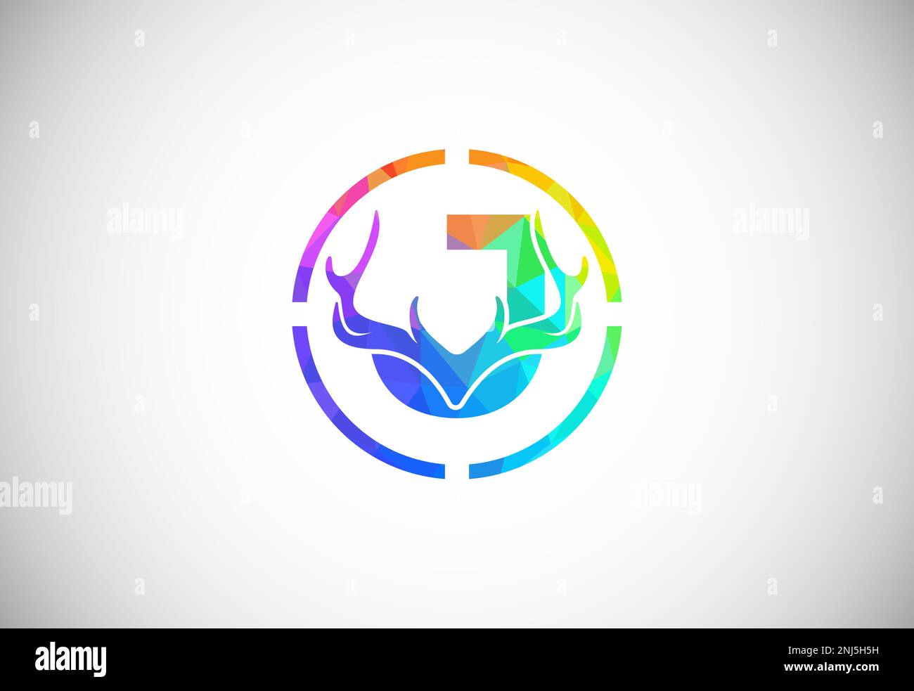Letter J with deer antlers in target shape. polygonal style logo ...