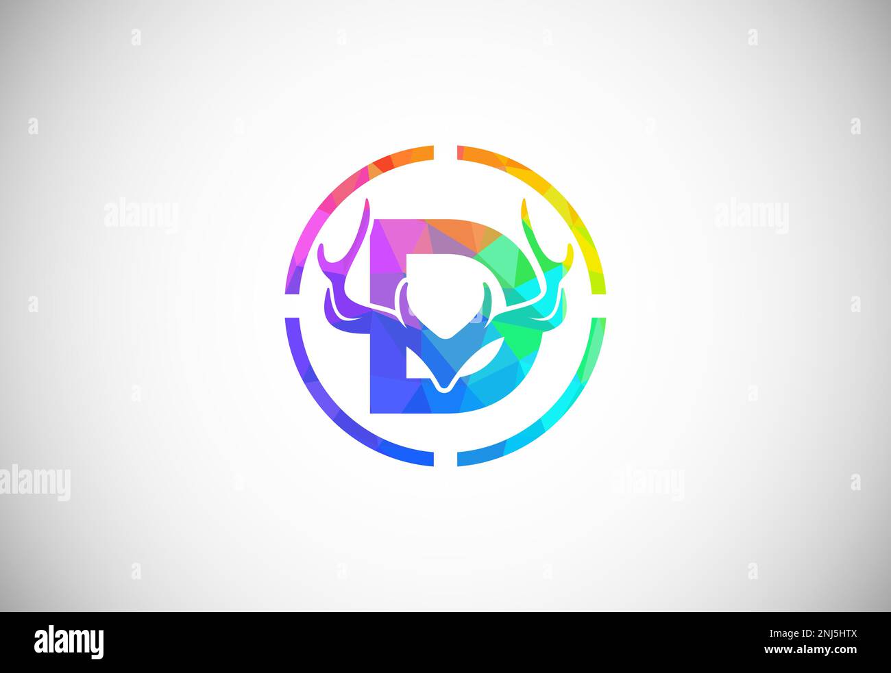 Letter D with deer antlers in target shape. polygonal style logo ...