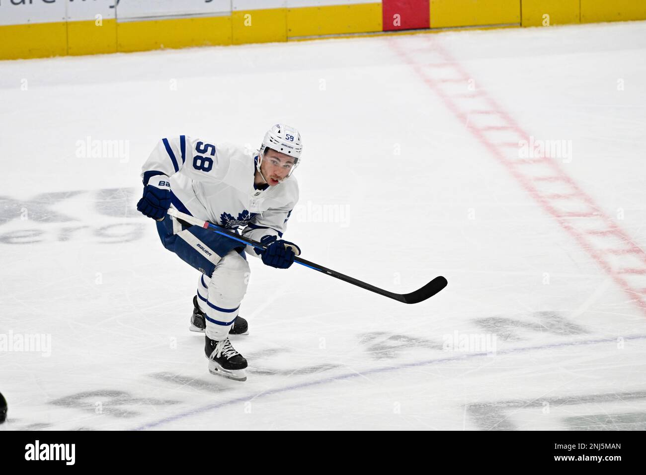 Toronto Maple Leafs left winger Michael Bunting (58) skates up ice ...