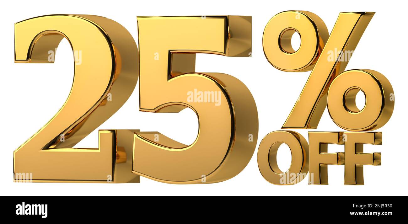 3d golden 25 % off discount isolated on transparent background for sale ...