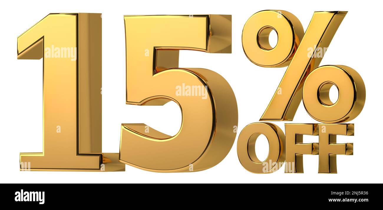 3d golden 15 % off discount isolated on transparent background for sale ...