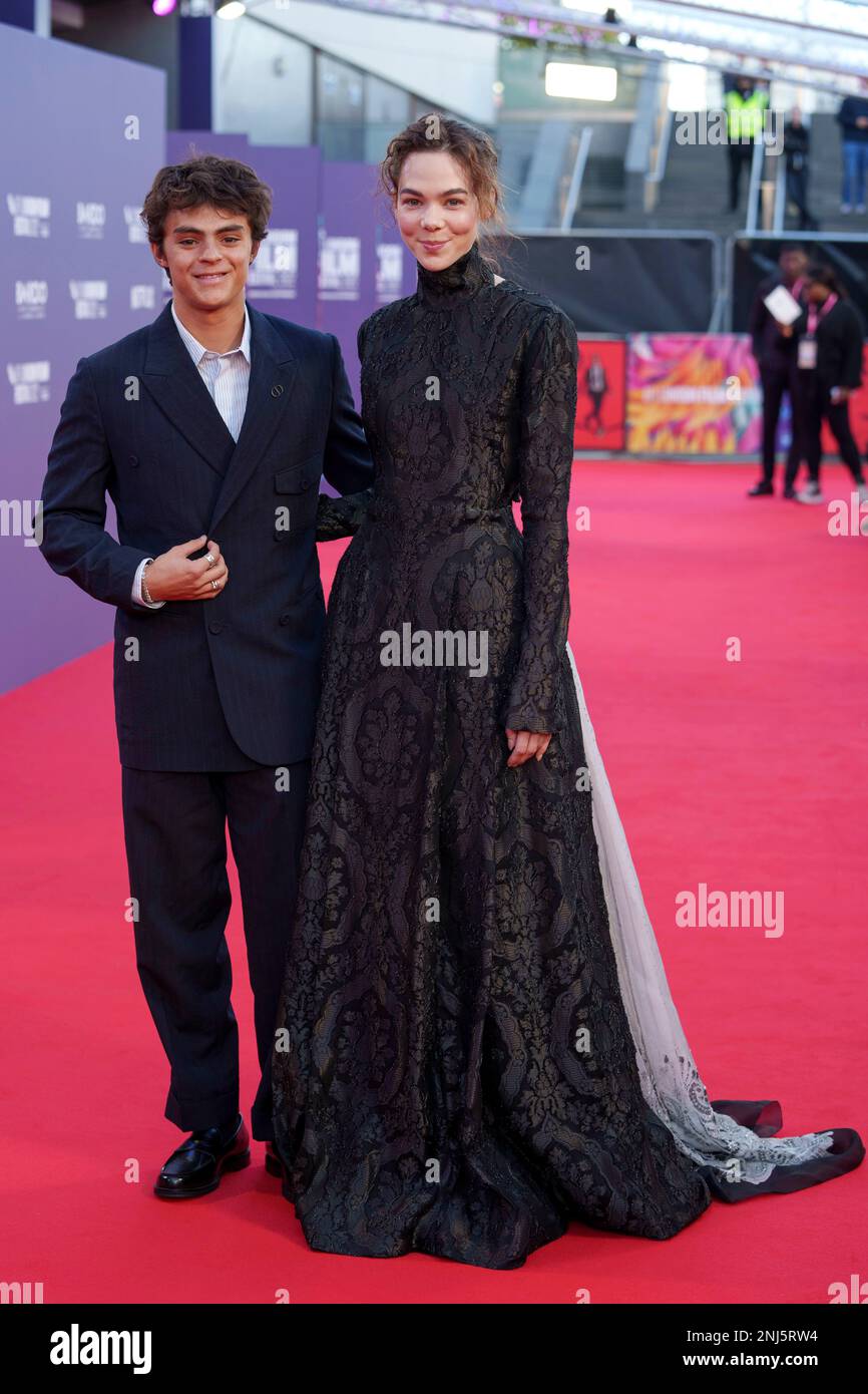 Iker Sanchez Solano, left, and Ximena Lamadrid pose for photographers ...