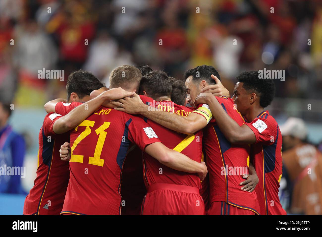 Spanish players celebrate a goal during the FIFA World Cup Qatar 2022 ...