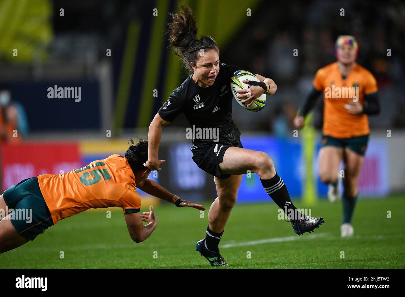 Ruby Tui of New Zealand runs at the defense during the Women's Rugby ...