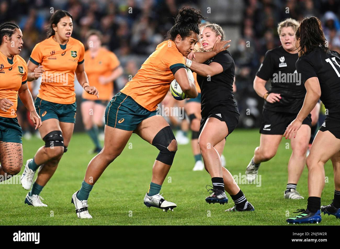 Adiana Talakai of Australia runs at the defense during the Women's ...