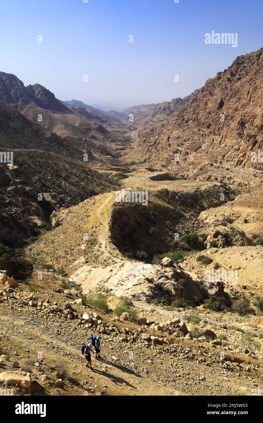 Walkers in the Dana Biosphere Reserve, Wadi Dana, south-central Jordan ...