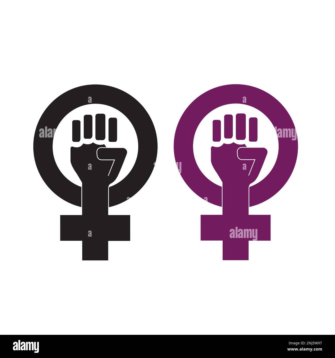 Feminist movement symbols in black and purple on a white background ...