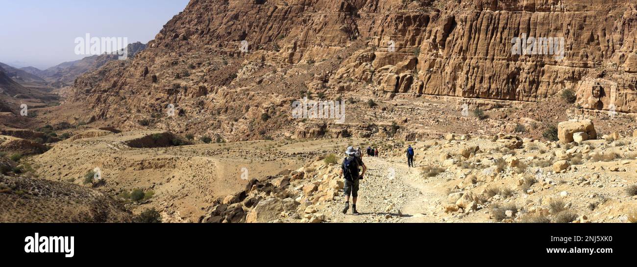 Walkers in the Dana Biosphere Reserve, Wadi Dana, south-central Jordan ...