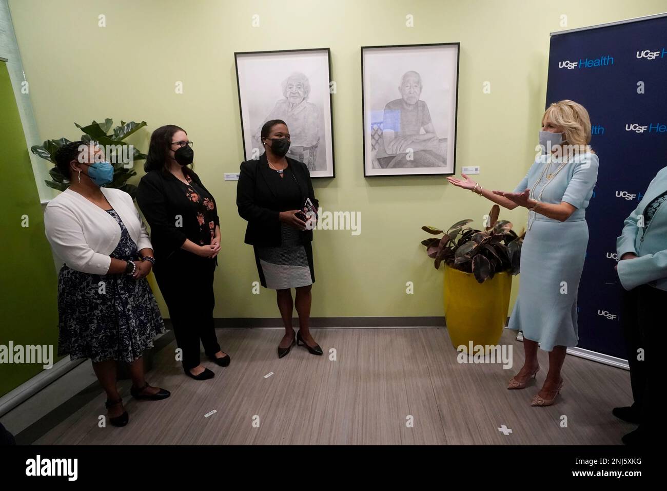 First lady Jill Biden, right, speaks with Dolores Moorehead, from left ...