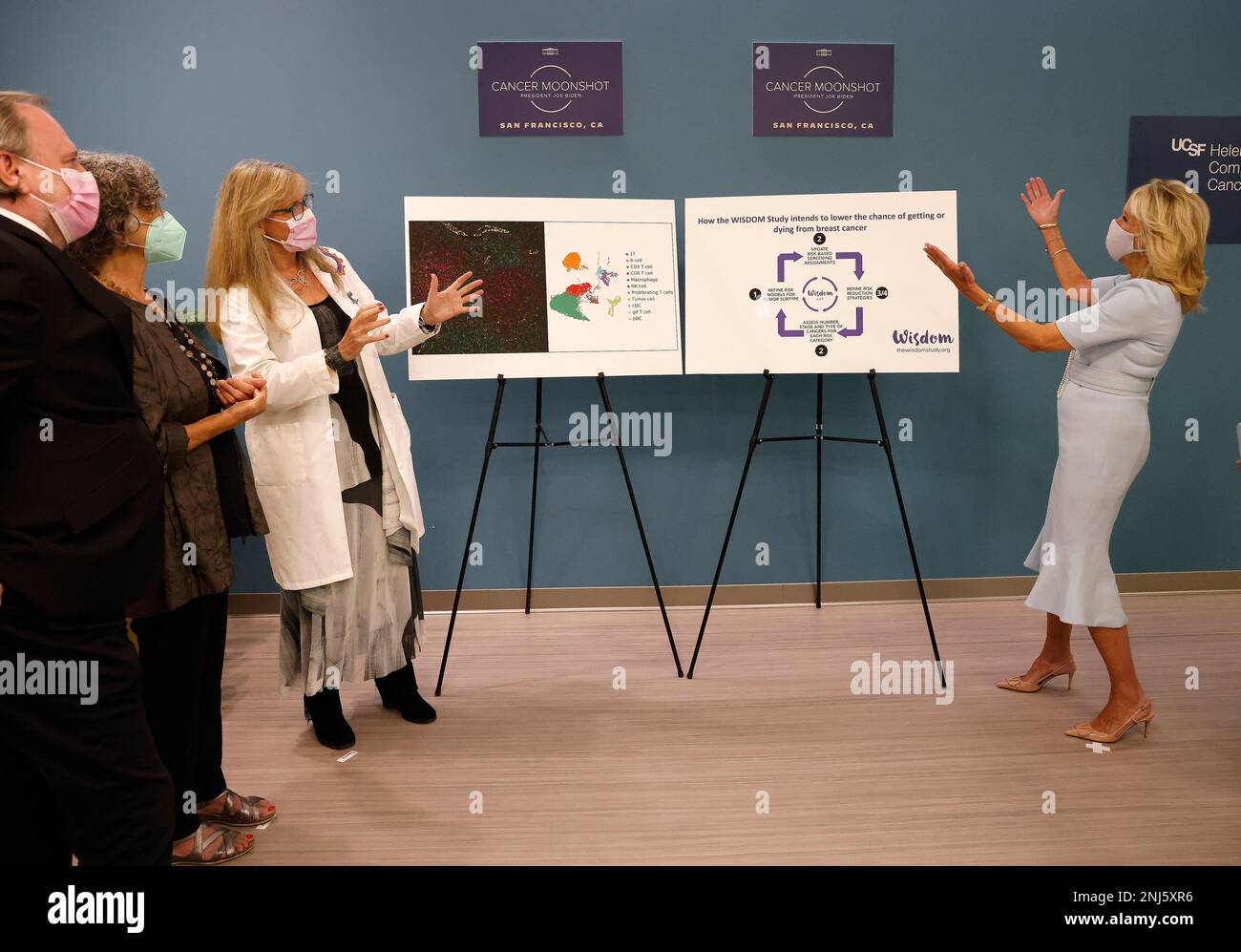 First lady Jill Biden, right, gestures while meeting with Dr. Alan ...