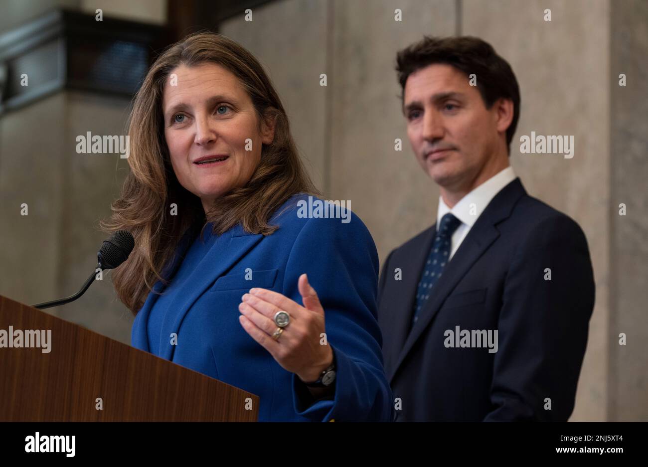 Canadian Prime Minister Justin Trudeau looks on as Deputy Prime ...