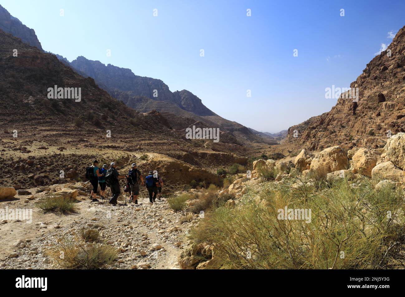 Walkers in the Dana Biosphere Reserve, Wadi Dana, south-central Jordan ...