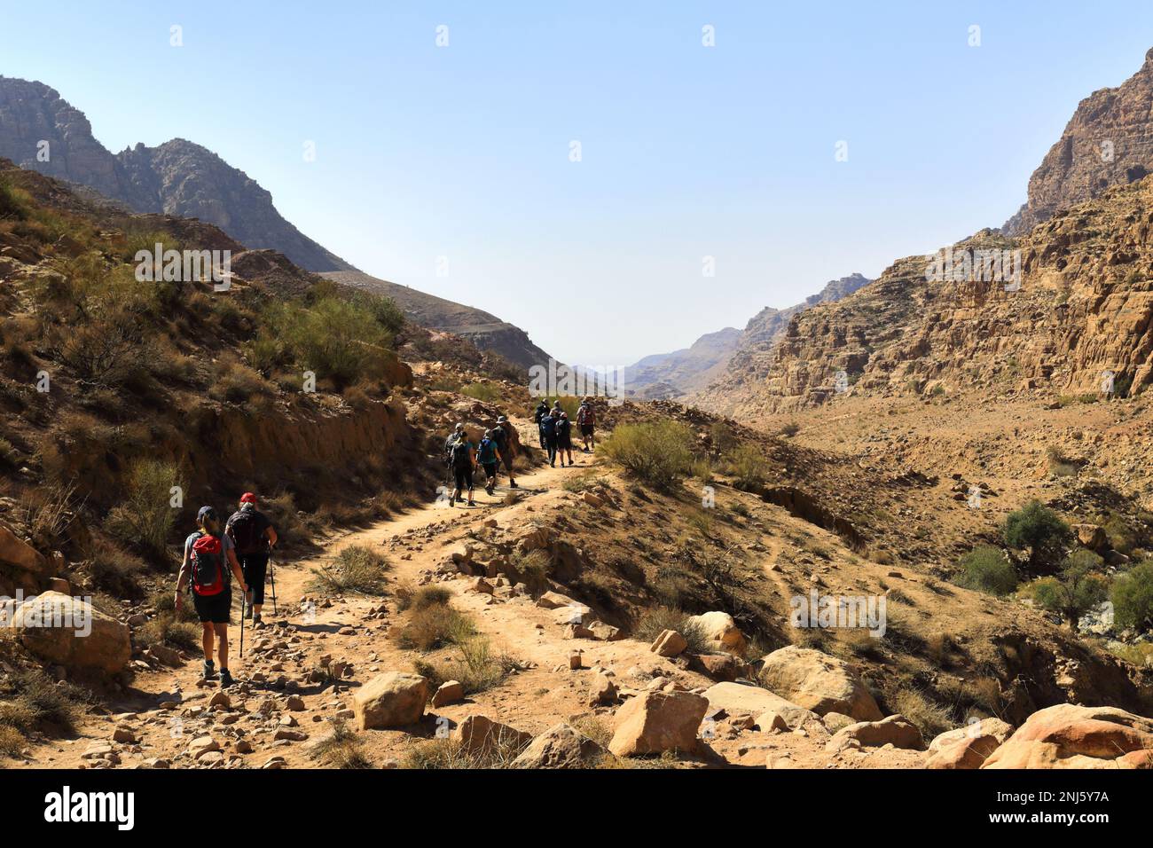 Walkers in the Dana Biosphere Reserve, Wadi Dana, south-central Jordan ...