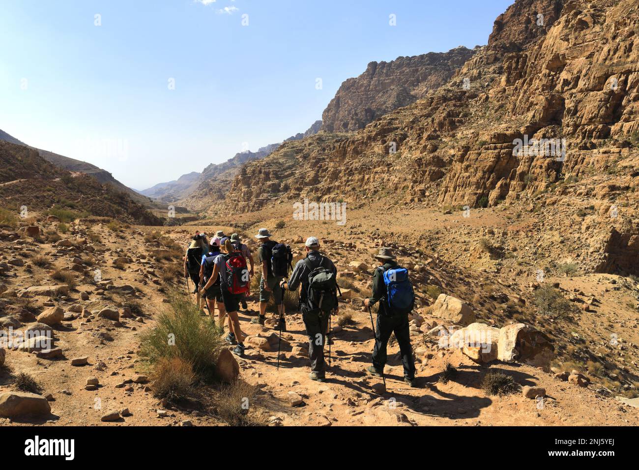 Walkers in the Dana Biosphere Reserve, Wadi Dana, south-central Jordan ...