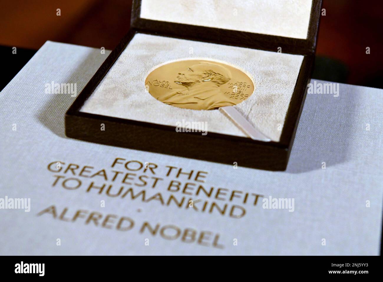 FILE - A Nobel diploma and medal are displayed, Tuesday, Dec. 8, 2020 ...