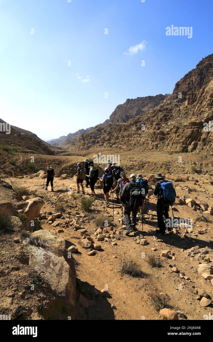 Walkers in the Dana Biosphere Reserve, Wadi Dana, south-central Jordan ...