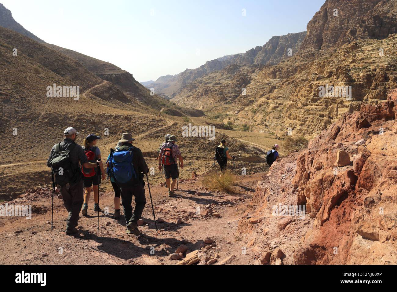 Walkers in the Dana Biosphere Reserve, Wadi Dana, south-central Jordan ...
