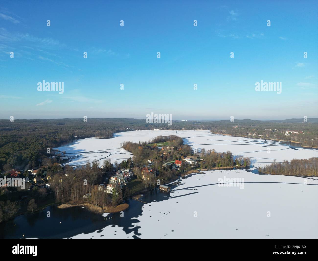 Aerial view Scharmützelsee under ice Bad Saarow Stock Photo - Alamy