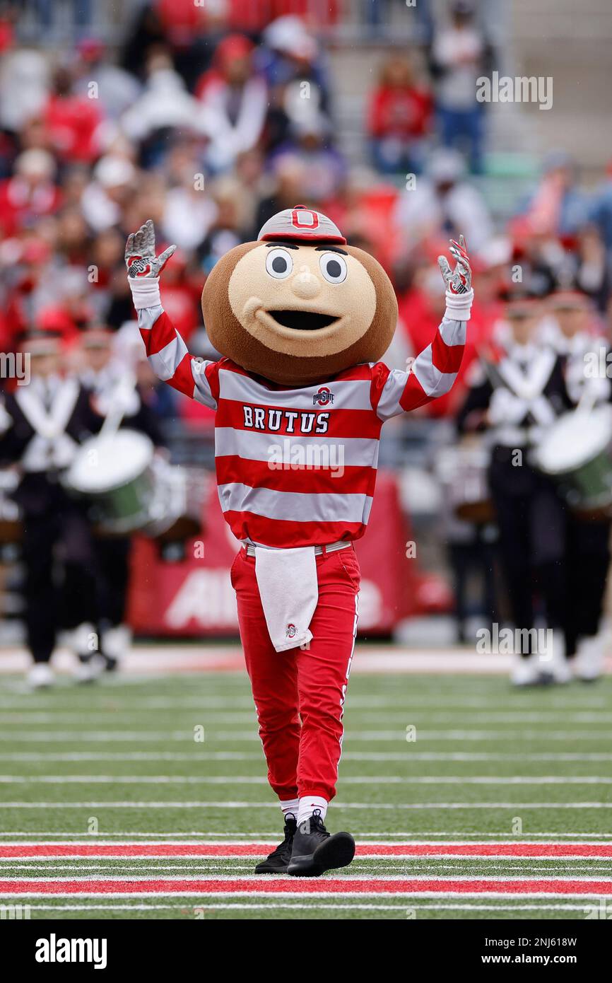 COLUMBUS, OH - OCTOBER 01: Ohio State Buckeyes mascot Brutus Buckeye is ...