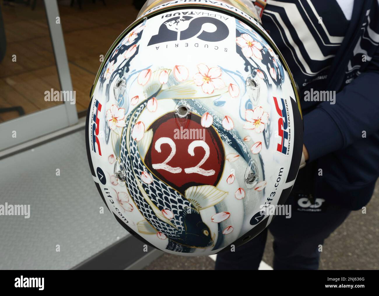 A photo shows a special helmet of Yuki Tsunoda, a Japanese racing ...