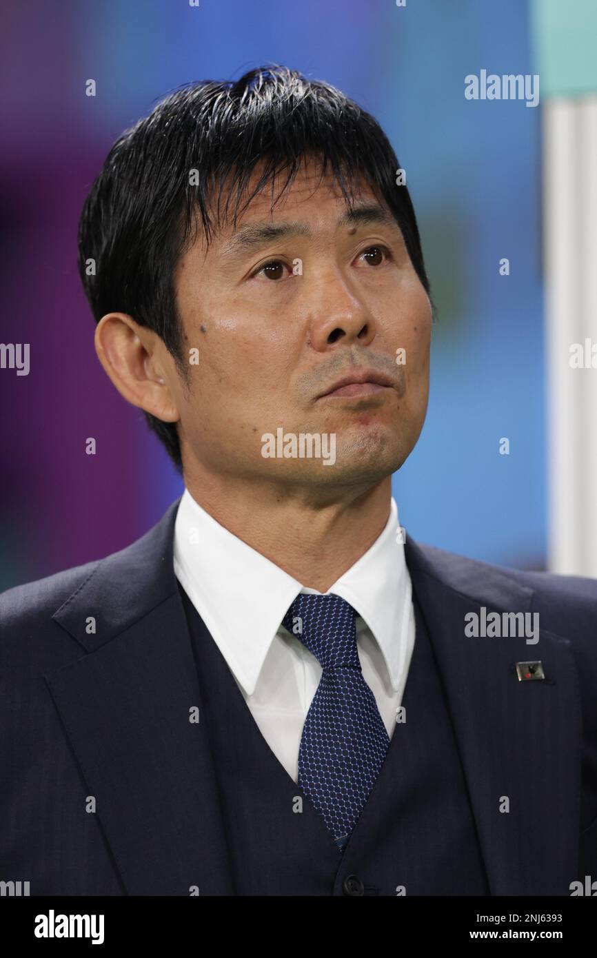 Coach Hajime Moriyasu of Japan seen during the FIFA World Cup Qatar 2022 match between Japan and ...