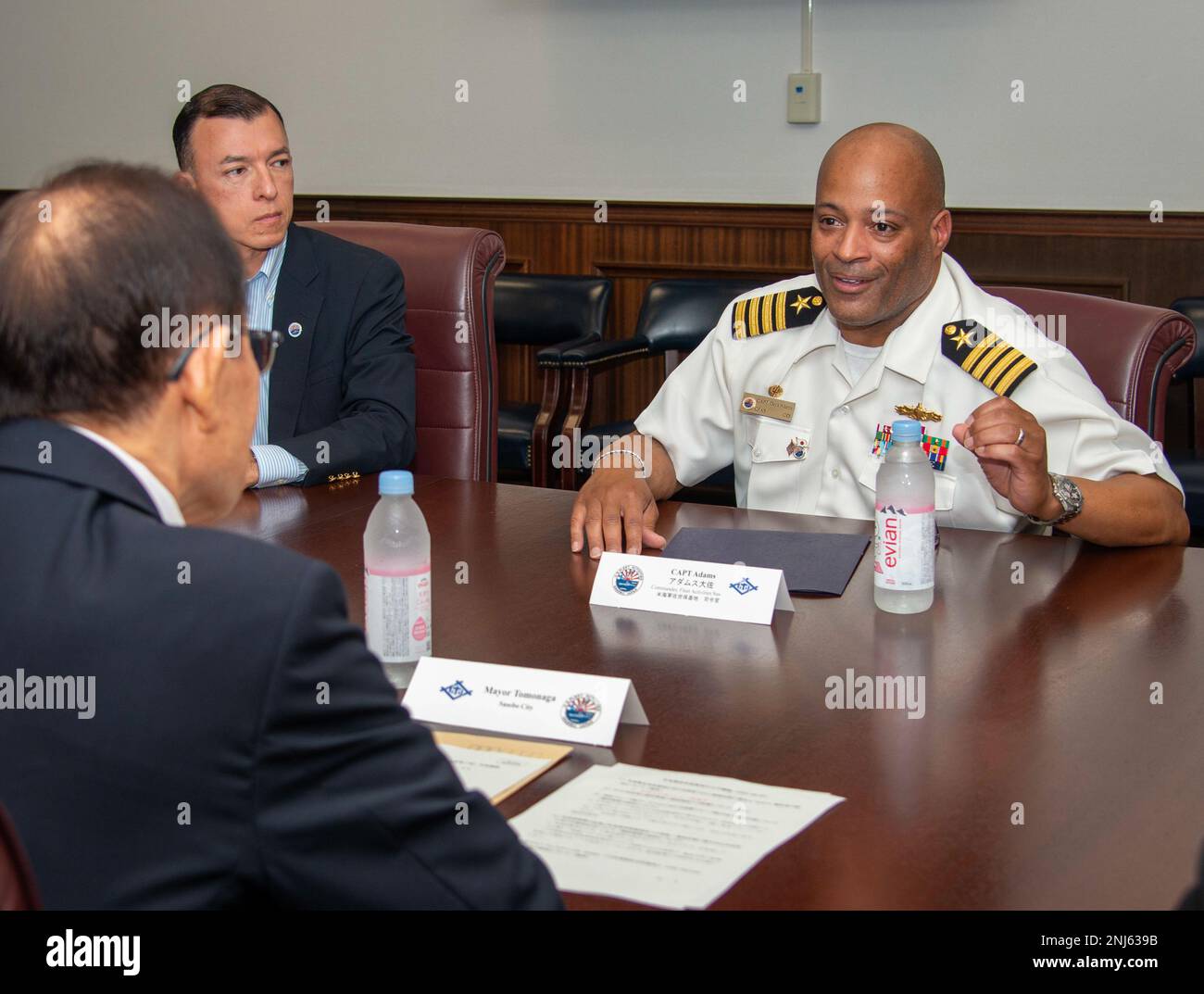 Capt. David Adams, Commander, Fleet Activities Sasebo (CFAS), speaks ...