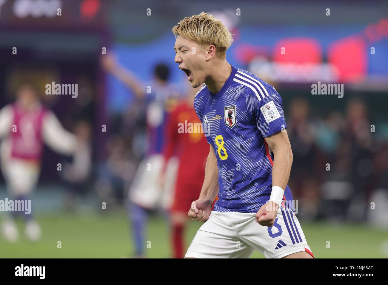 Ritsu Doan of Japan celebrates a goal during the FIFA World Cup Qatar ...