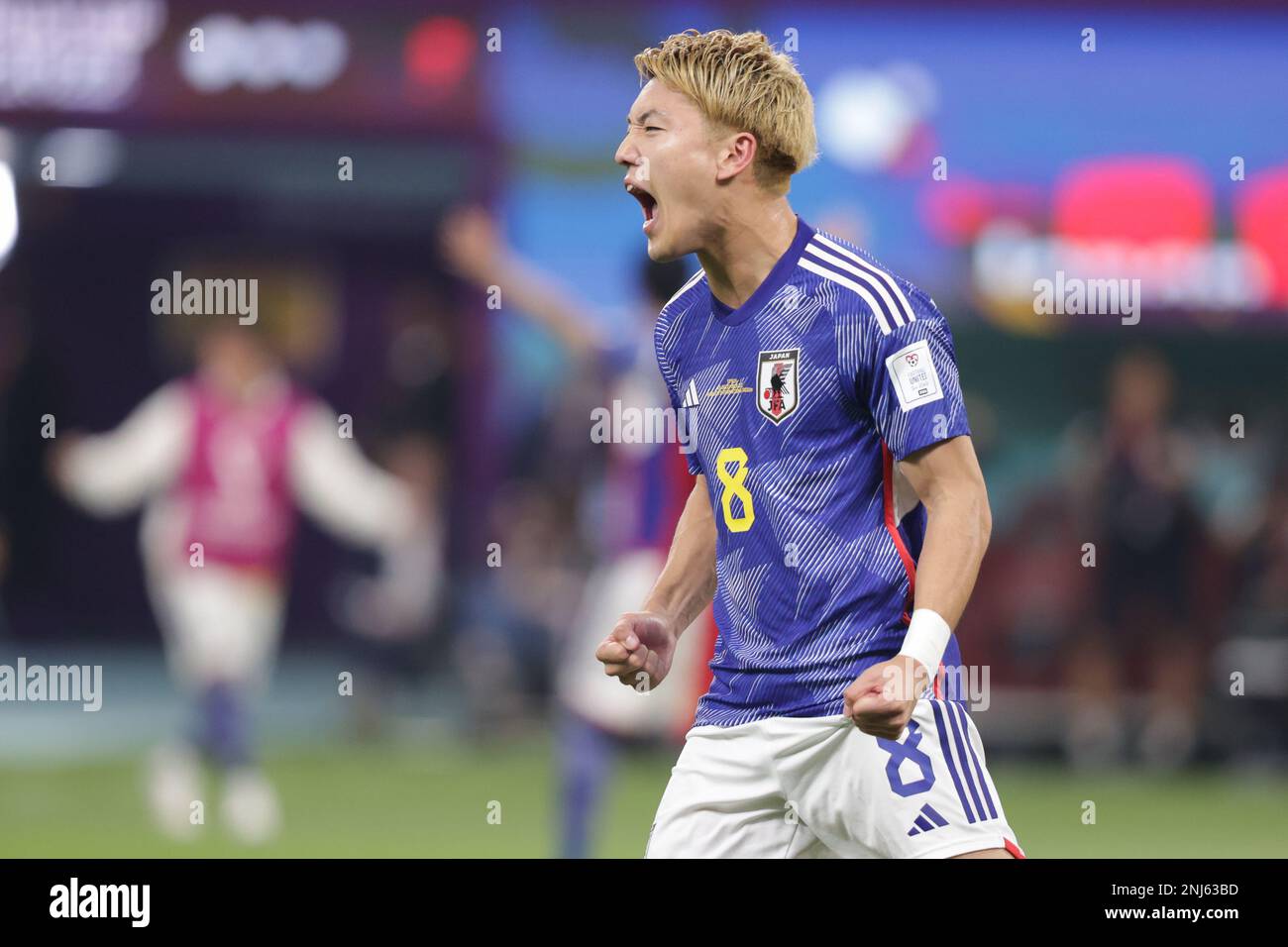 Ritsu Doan of Japan celebrates a goal during the FIFA World Cup Qatar ...