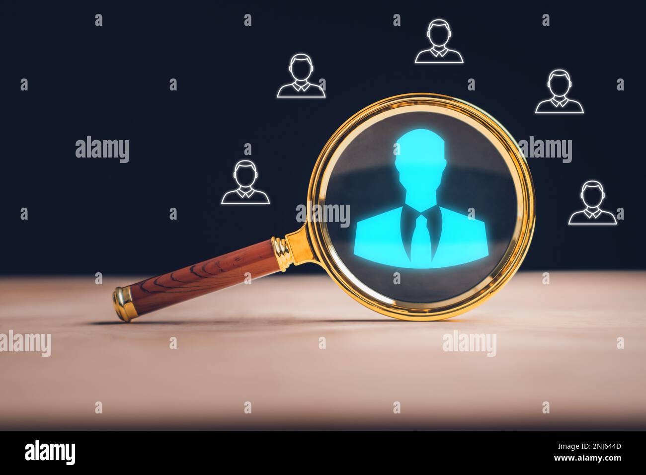 Magnifying glass on wooden table for CRM, Customer Relationship ...