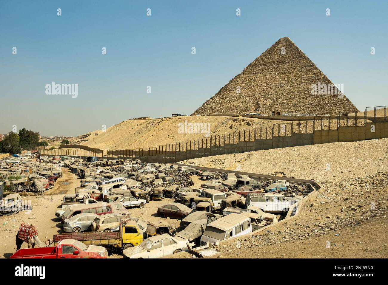 car graveyard or junkyard near the pyramids of Giza. Outskirts of Cairo ...