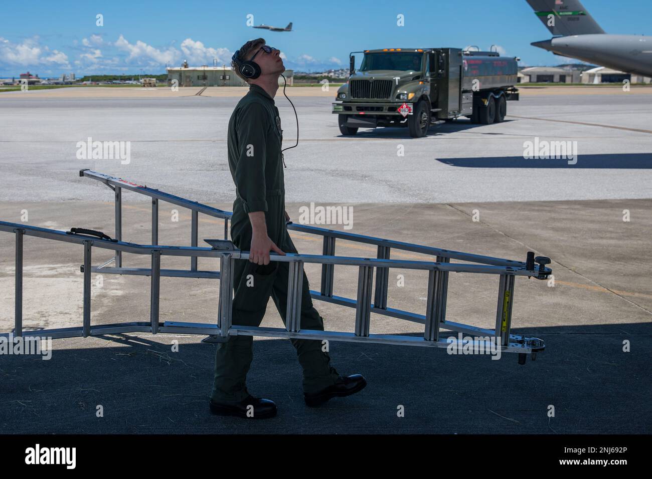 U.S. Marine Corps Sgt. Jacob Carrig, a KC-130J Super Hercules aircraft loadmaster with Marine ...