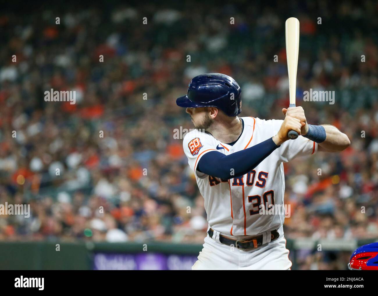 HOUSTON, TX - OCTOBER 04: Houston Astros right fielder Kyle Tucker (30) watches the pitch in the ...