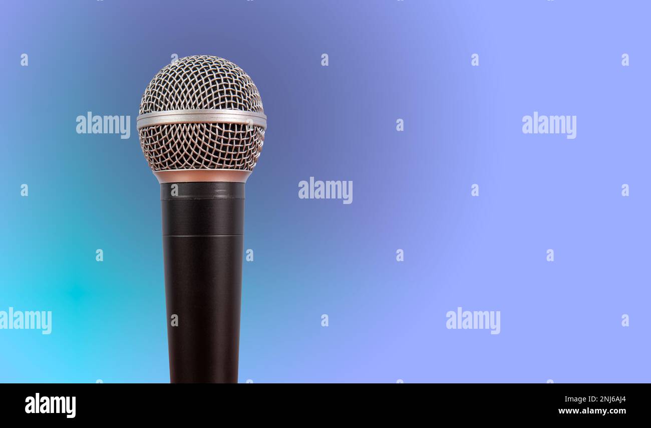 directional microphone isolated on colored background with copy space ...