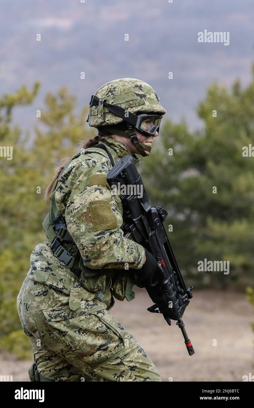 A cadet of the Croatian army take part in the Winter Camp of the cadets ...