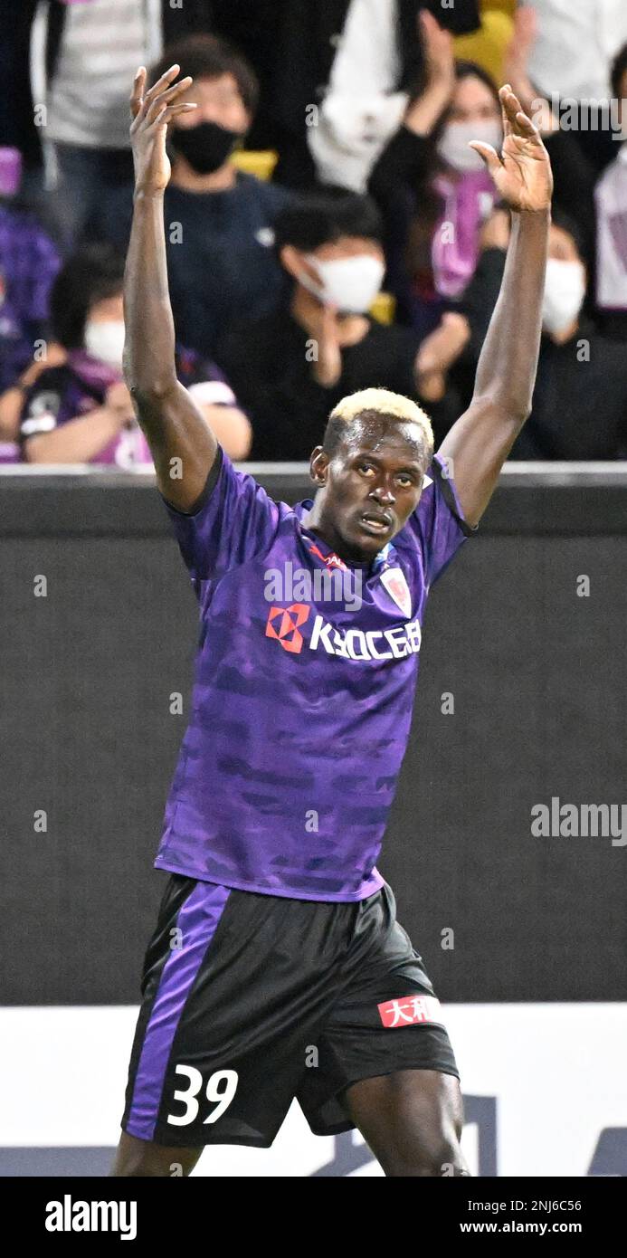 Nigerian Origbaajo Ismaila of Kyoto Sanga FC celebrates after scoring a ...