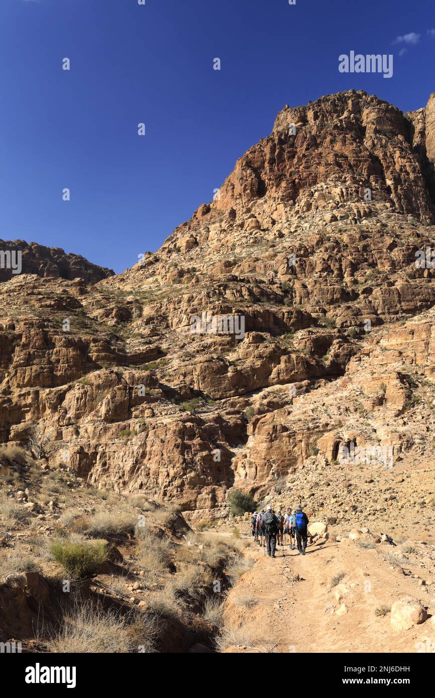 Walkers in the Dana Biosphere Reserve, Wadi Dana, south-central Jordan ...