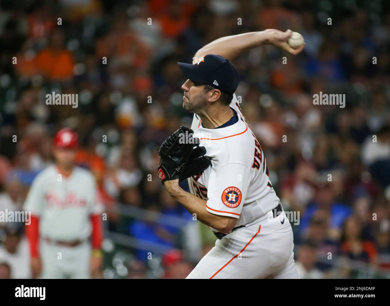 HOUSTON, TX - OCTOBER 04: Houston Astros starting pitcher Justin Verlander (35) throws a pitch ...